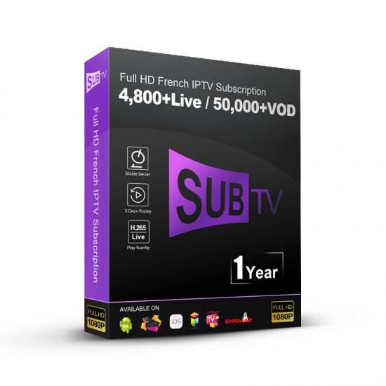French IPTV 3 lines SUBTV Code 12 mois